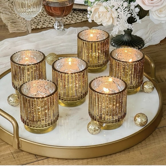 Accents | Vintage Fluted Gold Glass Votive Candle Holders And Tea ...